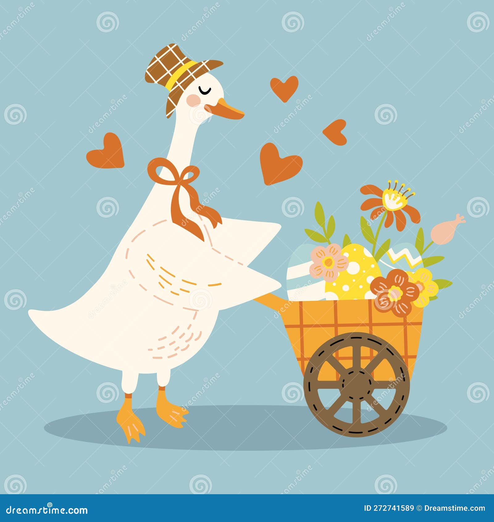 Cute Goose with Cart with Easter Eggs and Flowers Stock Vector ...