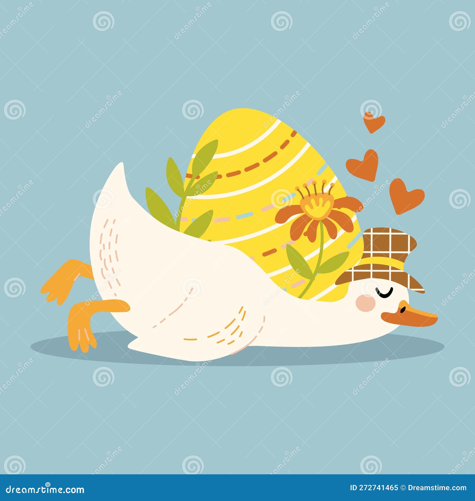 Cute Goose in a Hat Lies Under an Easter Egg Stock Vector ...