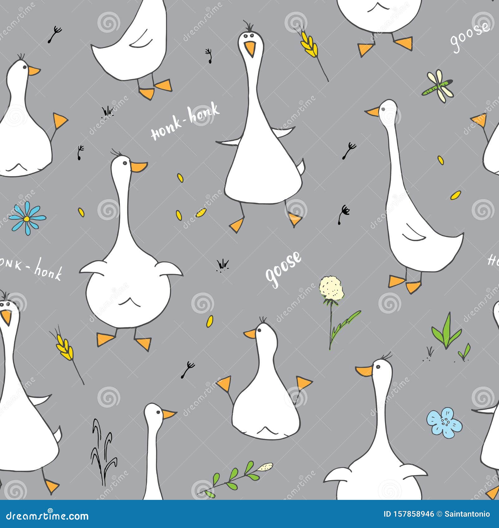 Goose Doodles Set. Cute Geese Sketch. Hand Drawn Cartoon Vector ...