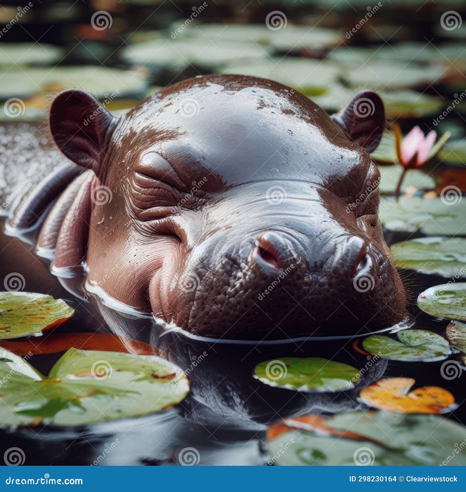 Cute and Gorgeous Baby Hippo Sleeping in the River Stock Photo - Image ...