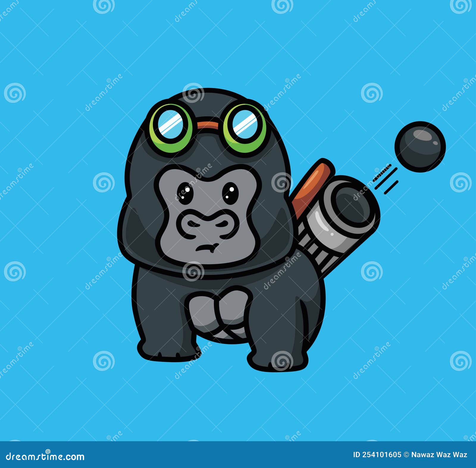 Cute Gorilla Bring a Bazooka Stock Illustration - Illustration of cute ...