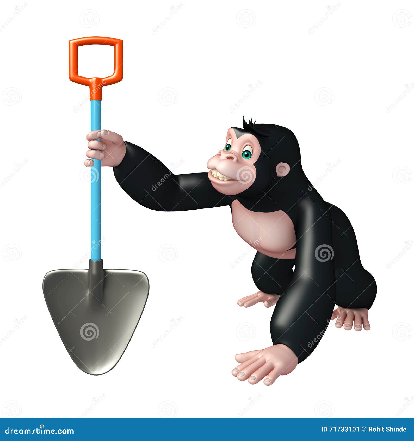Cute Gorilla Cartoon Character with Digging Shovel Stock Illustration ...
