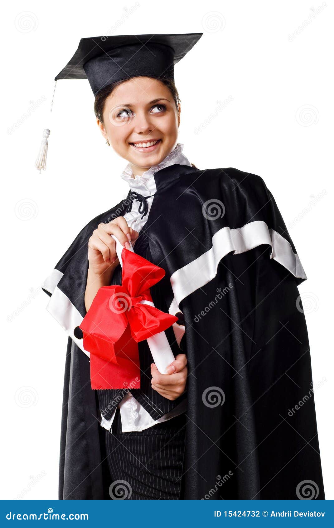 Cute Graduate with Certificate Stock Photo - Image of cheering, gown ...
