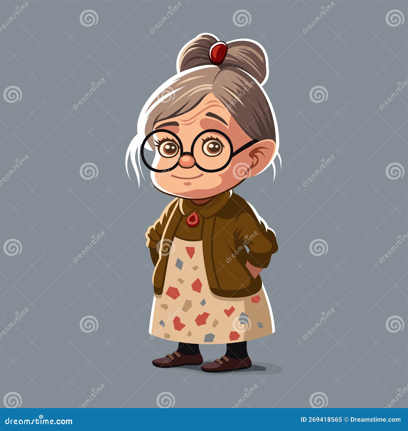 Cute Grandmother Character In Glasses Cartoon Style Vector Stock