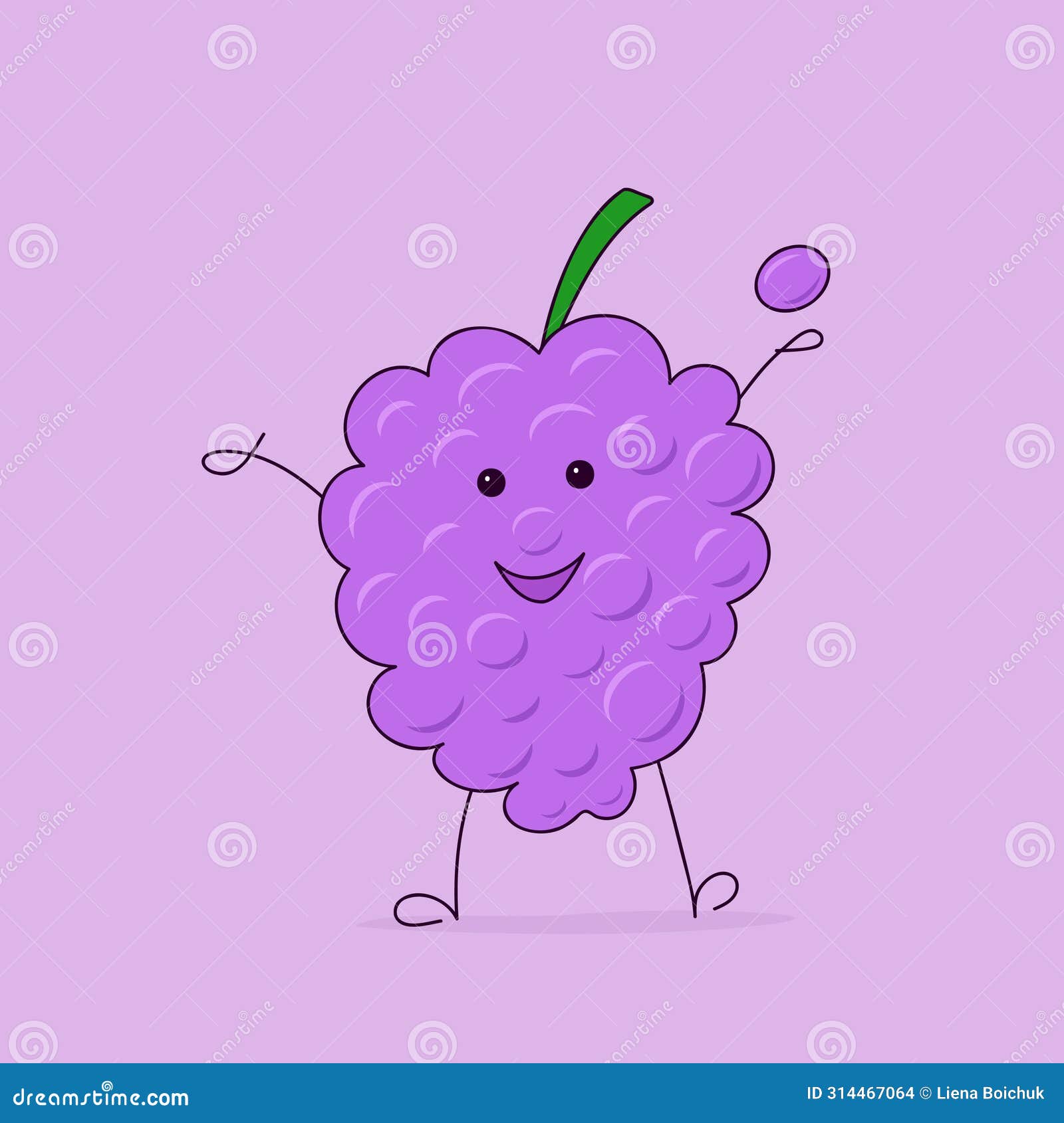 Grape Cute Cartoon Character, Smiling Fruit Vector Illustration Stock ...