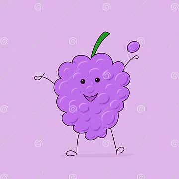 Grape Cute Cartoon Character, Smiling Fruit Vector Illustration Stock ...