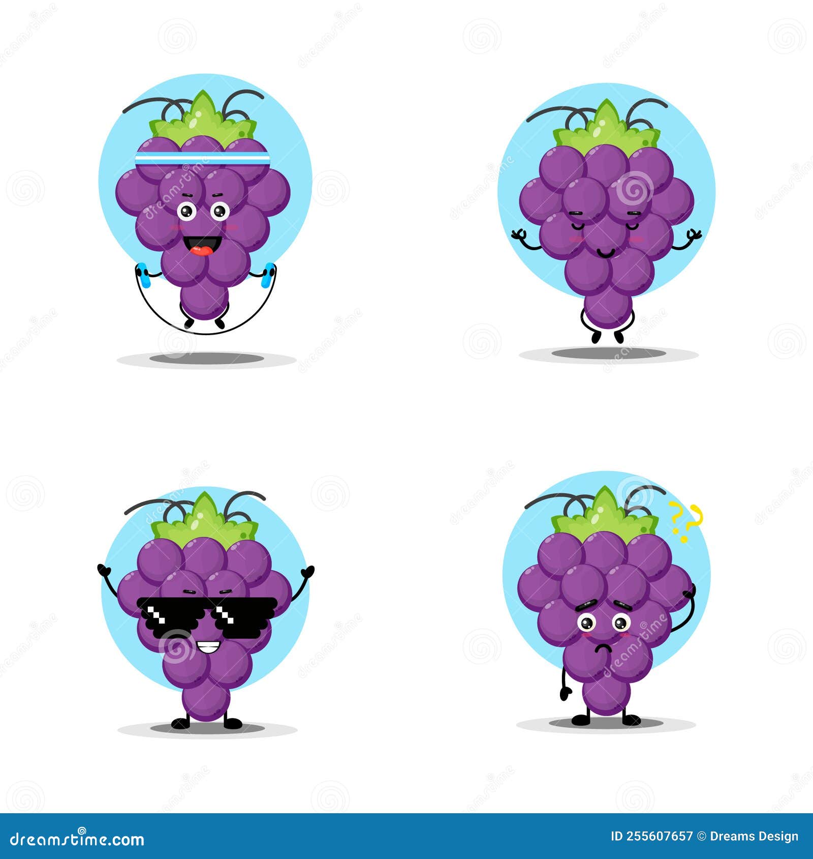 Cute Grape Character Collection Stock Vector - Illustration of fresh ...