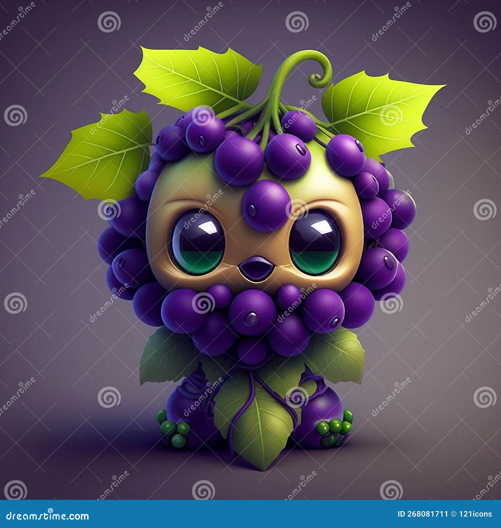Cute Grape Character Illustration by Generative AI Stock Illustration ...