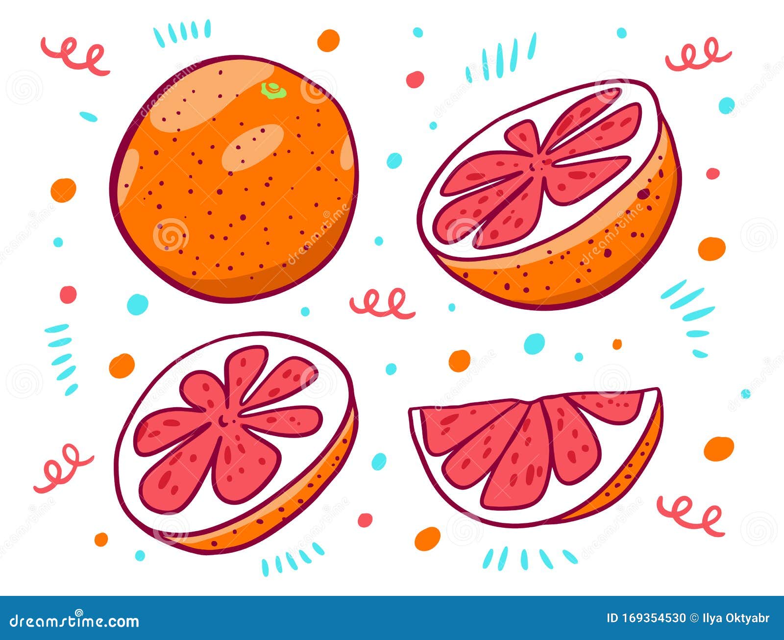 Cute Grapefruit Set in Cartoon Style. Vector Illustration. Isolated on ...