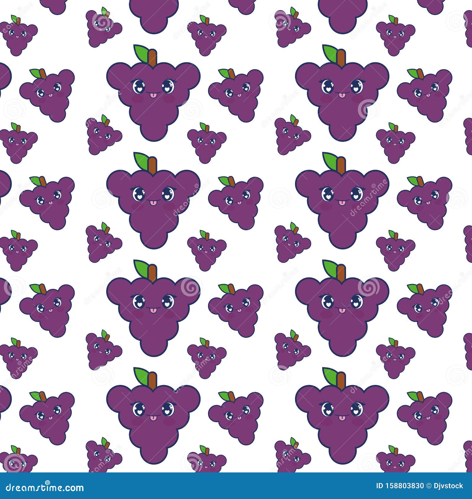 Cute Grapes Fruit Kawaii Pattern Stock Illustration - Illustration of ...