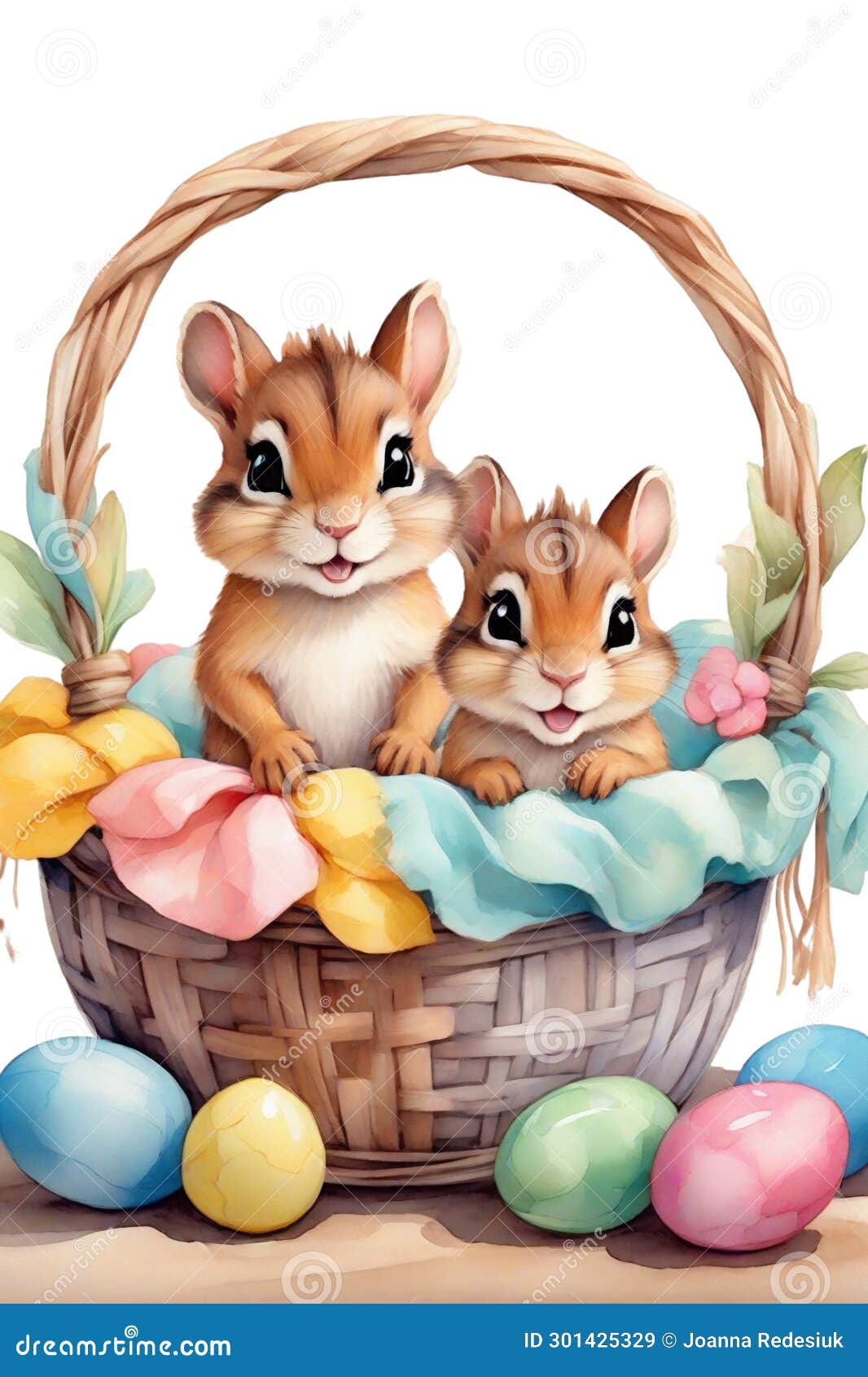 Graphic of a Squirrel in an Easter Basket with Easter Eggs Stock ...