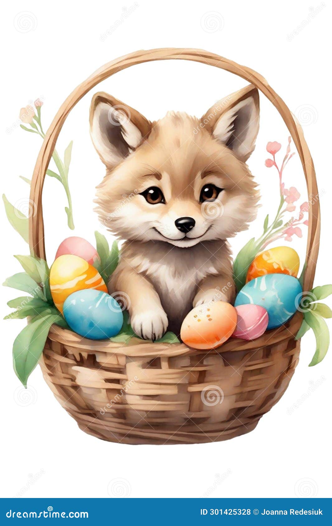 Graphic of a Wolf in an Easter Basket with Easter Eggs Stock ...