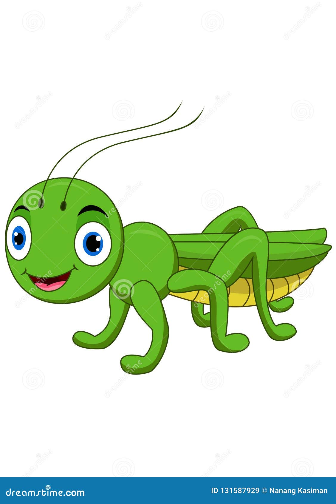 Cute Grasshopper Cartoon Play Violin With Smiling Stock Illustration ...