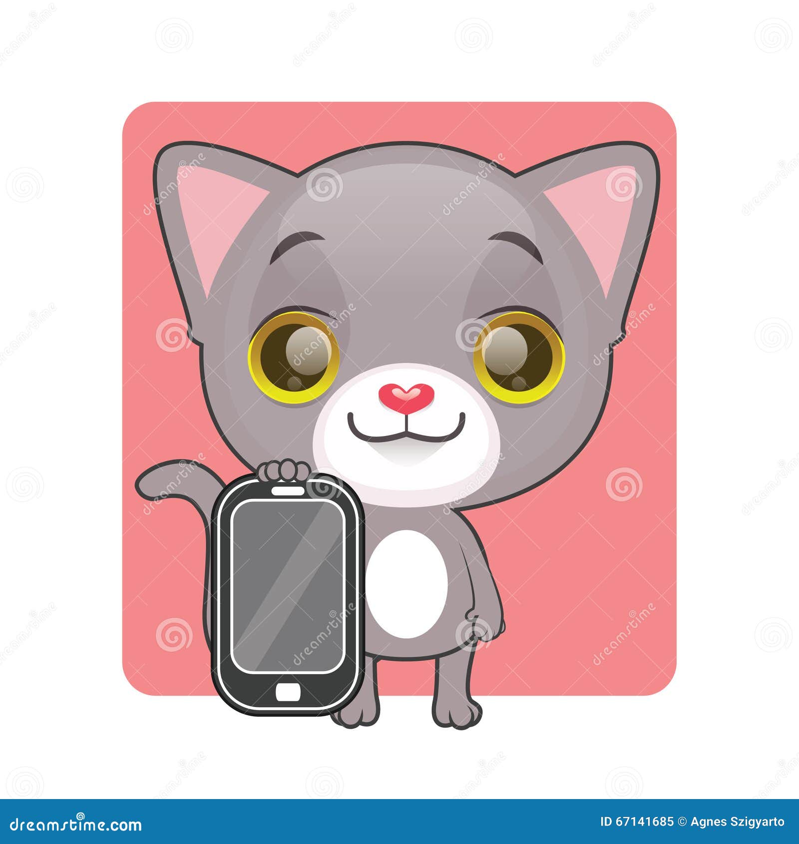 Cute Gray Cat Holding a Mobile Phone Stock Vector - Illustration of ...