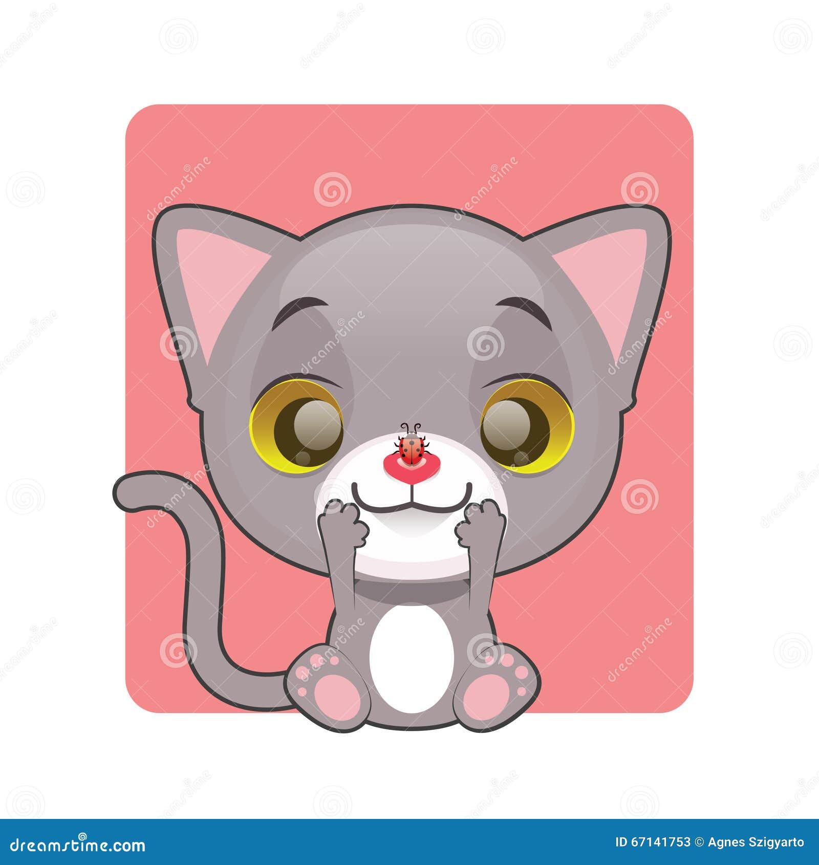 Cute Gray Cat Looking at a Ladybug Stock Vector - Illustration of eyes ...