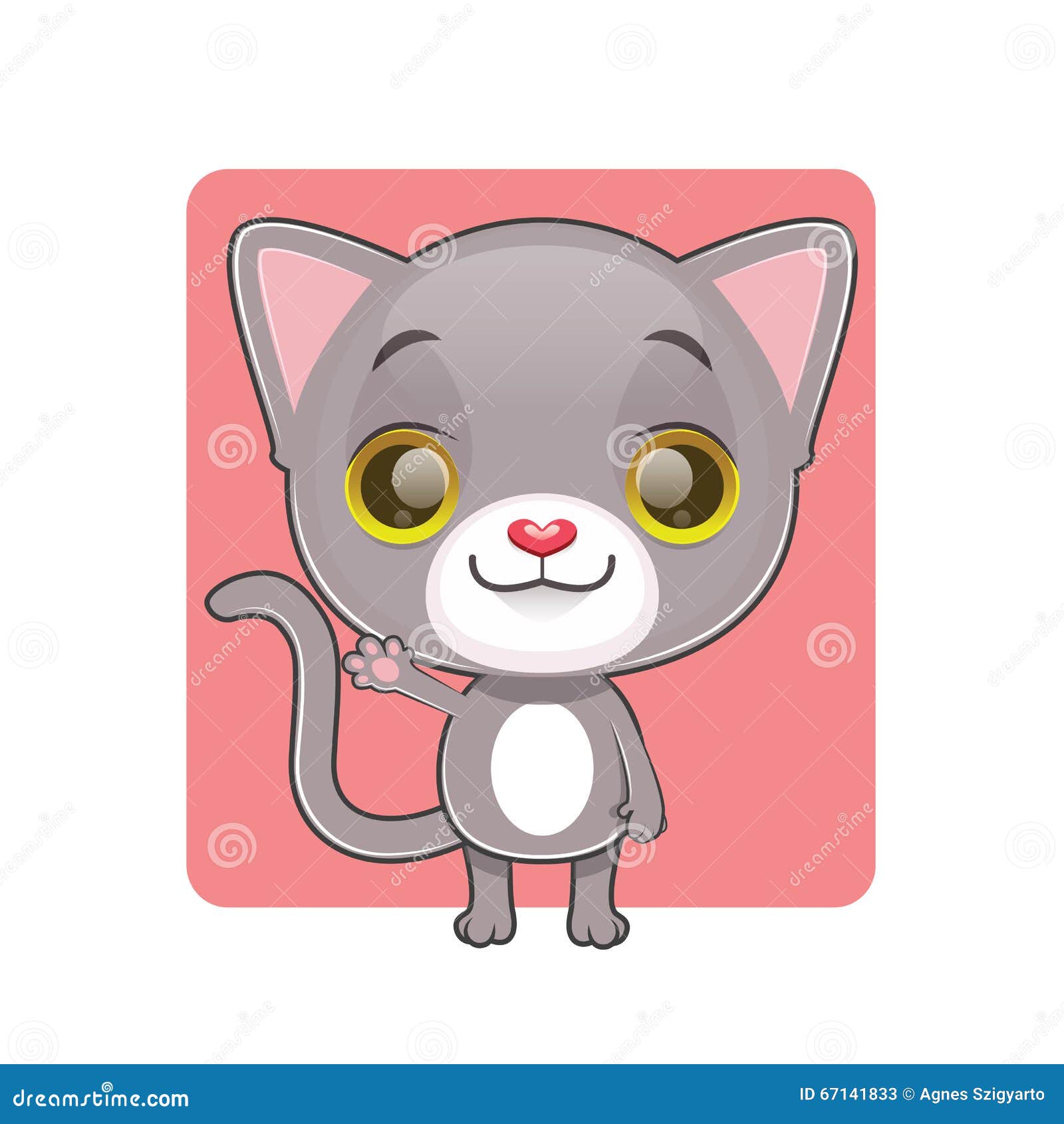 Cute gray cat waving stock vector. Illustration of contour - 67141833
