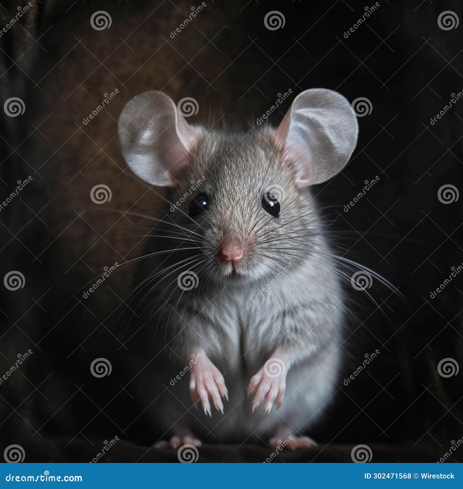 Cute Gray Mouse Standing on Its Hind Legs, Its Paws Raised in the Air ...