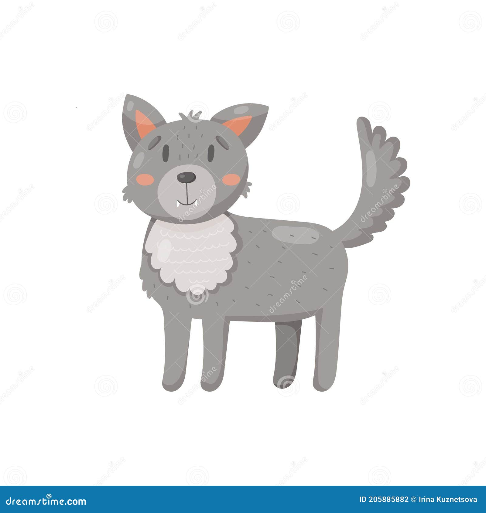 Cute Gray Wolf in Cartoon Style. Kids Illustration Stock Illustration ...
