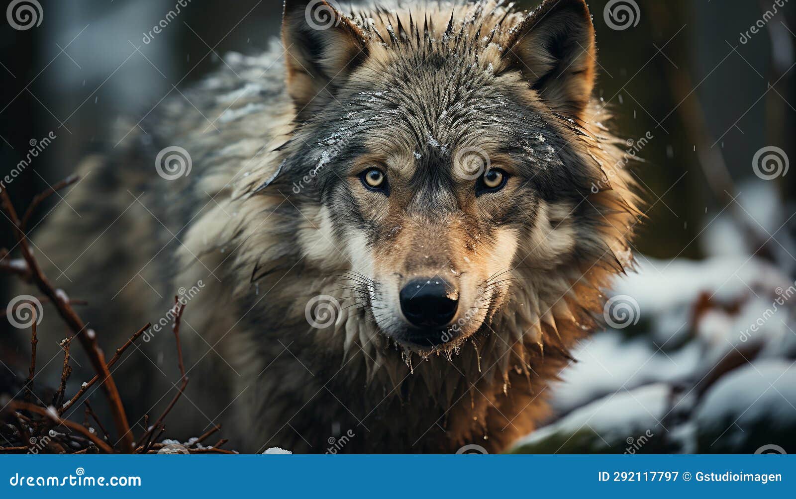 A Cute Gray Wolf in the Snow, Looking at Camera Generated by AI Stock ...