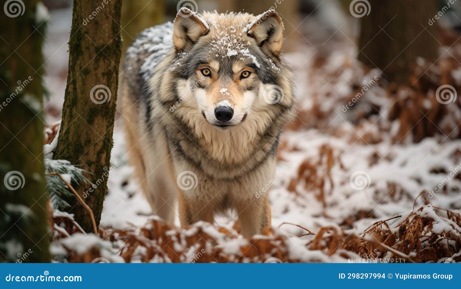 Cute Gray Wolf in Snow, Looking at the Forest Generated by AI Stock ...