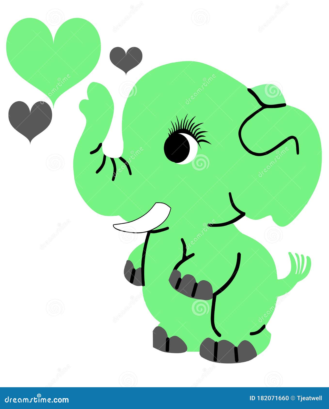 Cute Green Baby Elephant On A White Or Transparent Background Royalty ...