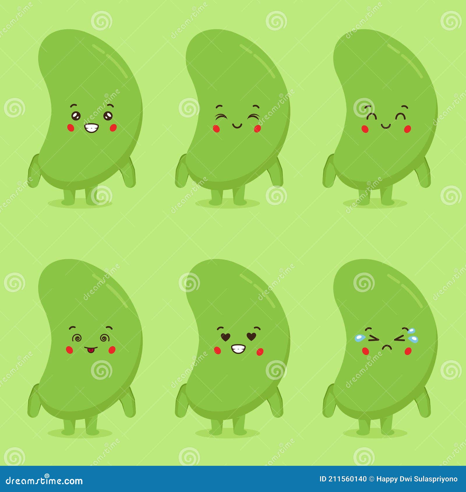 Cute Green Beans with Various Expression Stock Vector - Illustration of ...