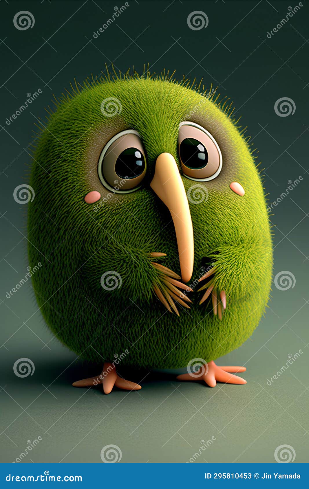 Cute Green Bird with Funny Face on Dark Background. 3D Rendering Stock ...