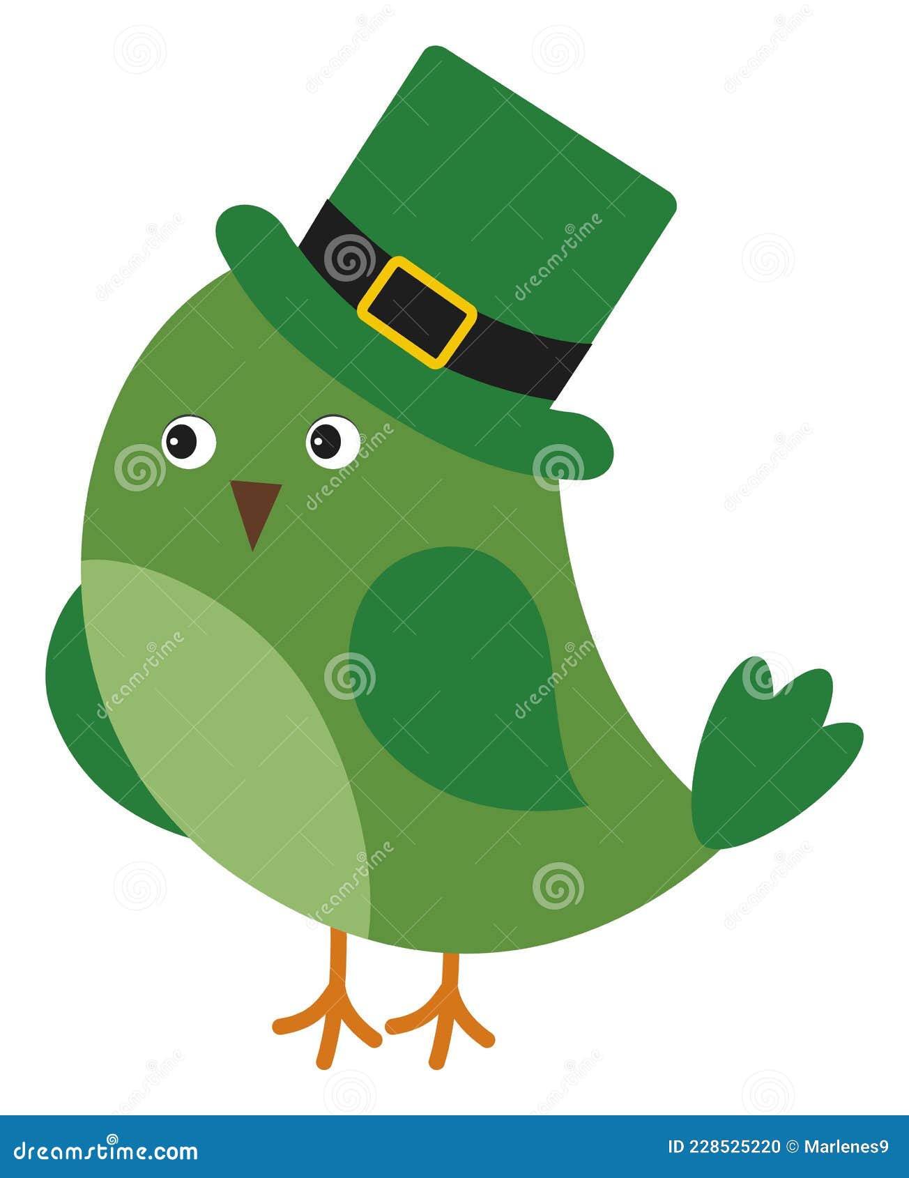 Cute Green Bird Wearing St. Patrick Hat. Vector St. Patrick Bird Stock ...