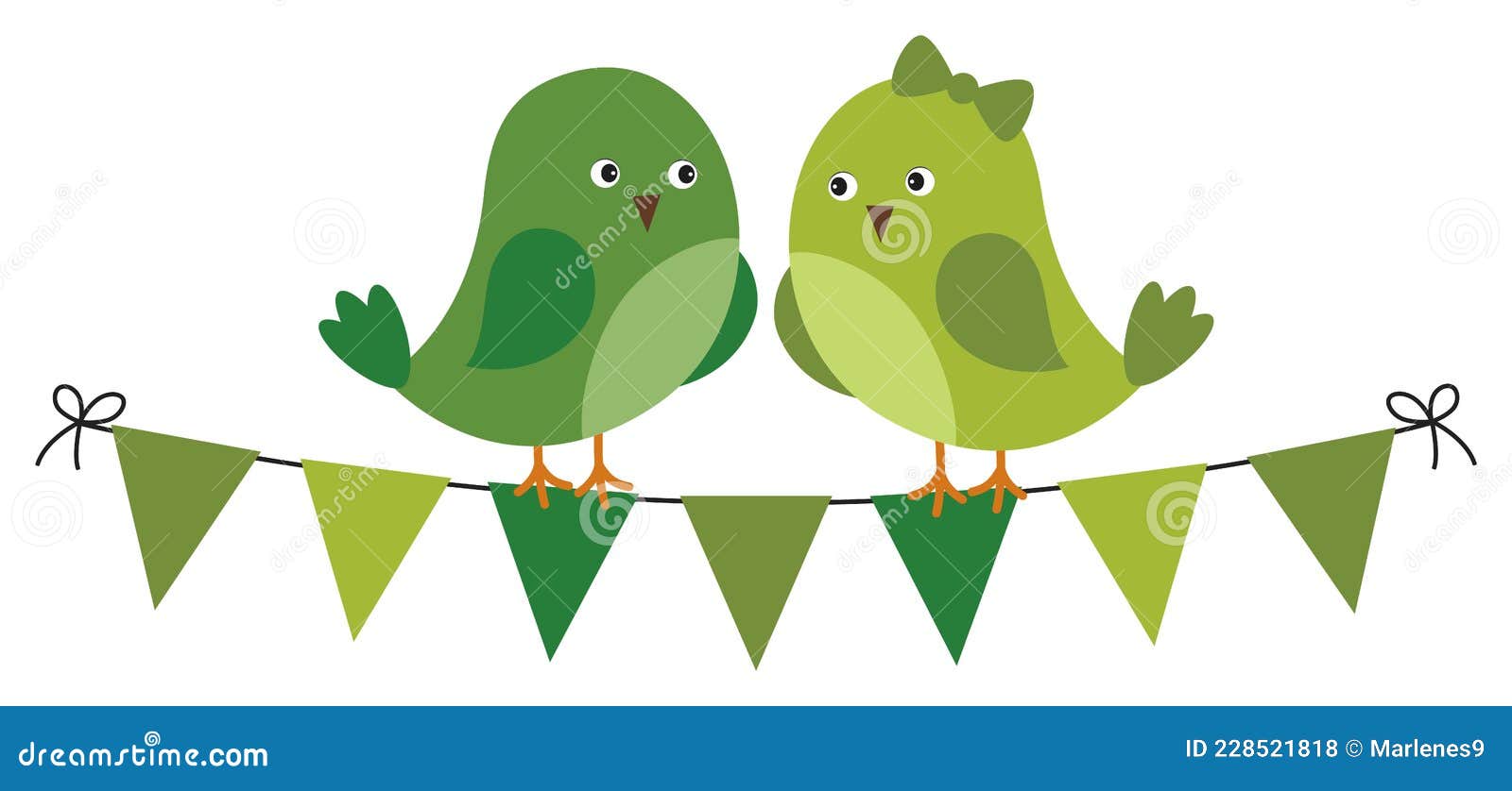 Cute Green Birds Sitting on Bunting . Vector St. Patrick Birds Stock ...