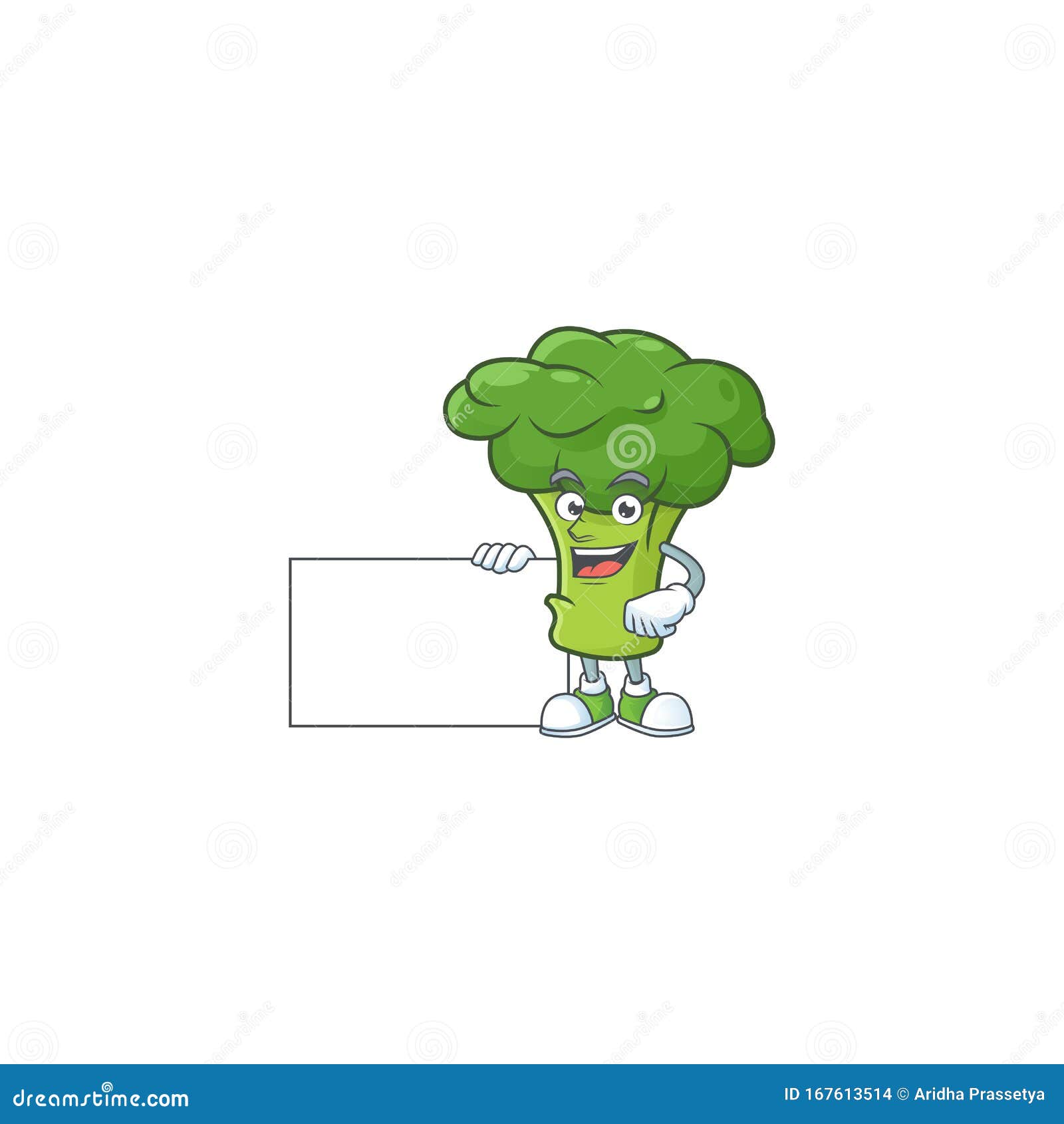 Cute Green Broccoli Cartoon Character with a Board Stock Vector ...