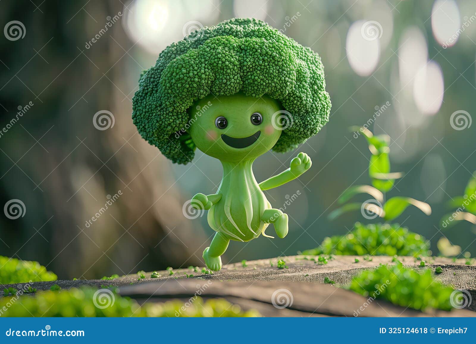 Cute Green Broccoli Character with Funny Face Stock Photo - Image of ...
