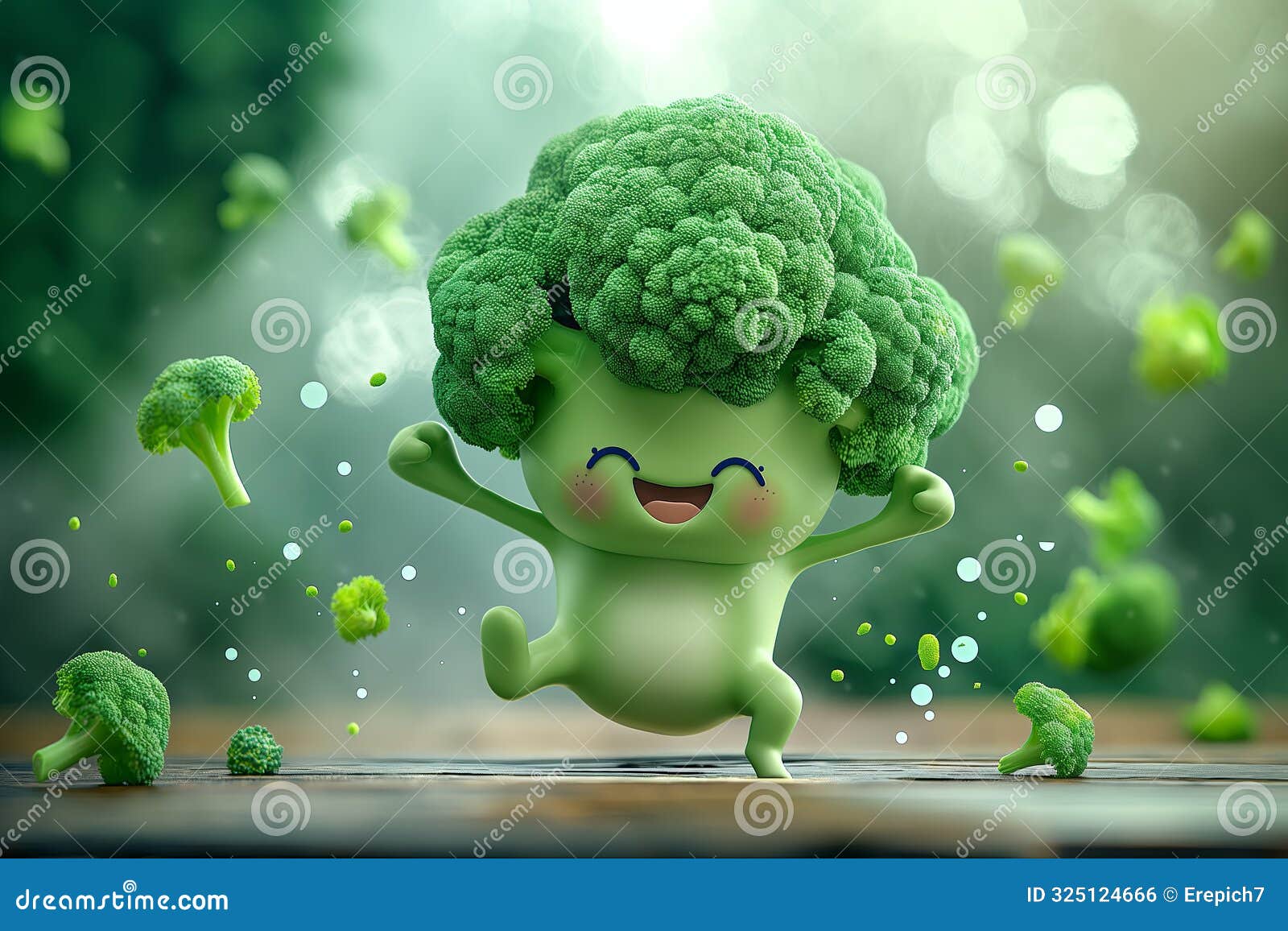 Cute Green Broccoli Character with Funny Face Stock Photo - Image of ...