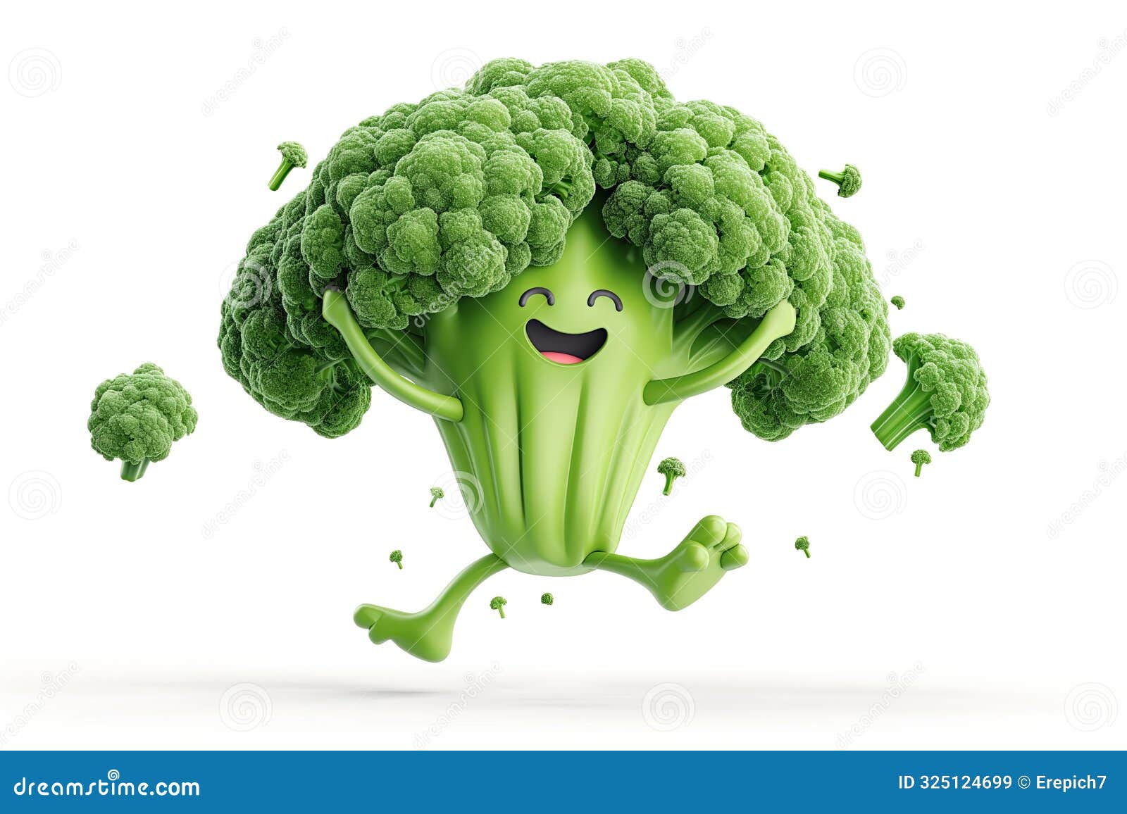 Cute Green Broccoli Character with Funny Face Stock Image - Image of ...