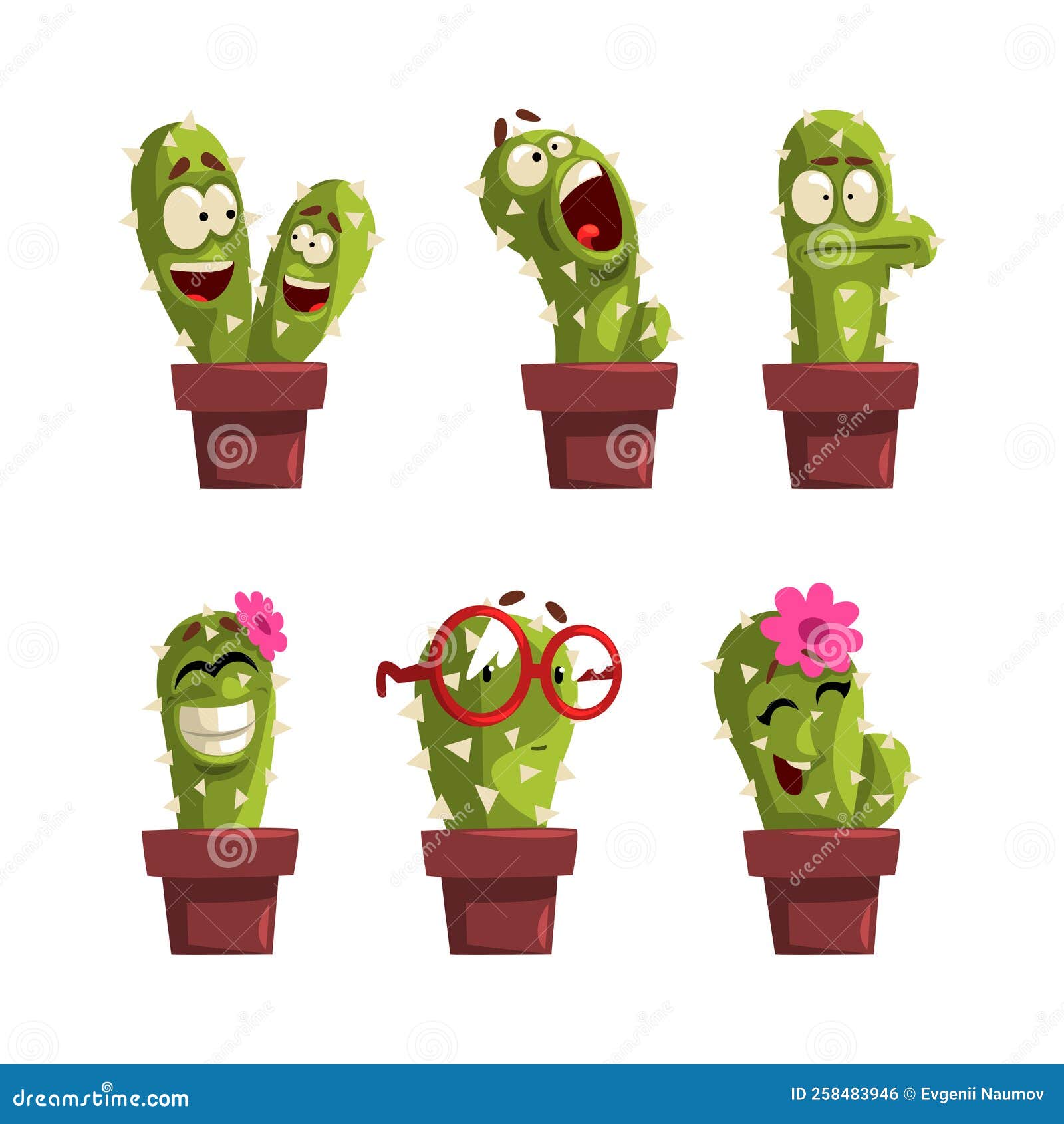 Cute Green Cactus in Pot As Funny Prickly Plant with Face Expression ...