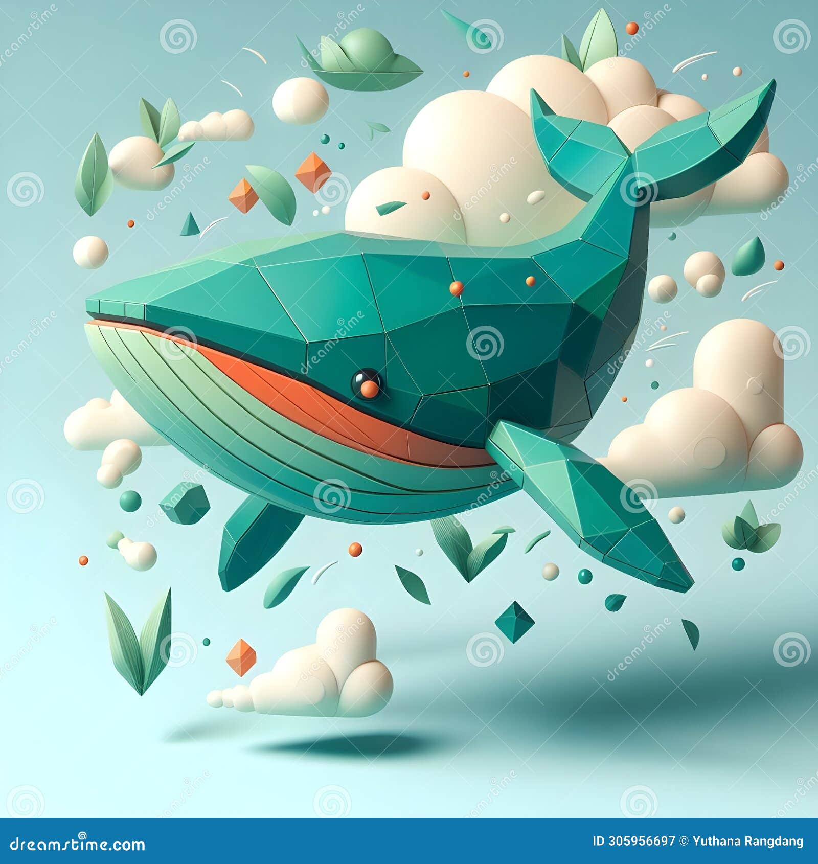 Cute Green Colored Animated Whale in Geometric Simple. Stock ...