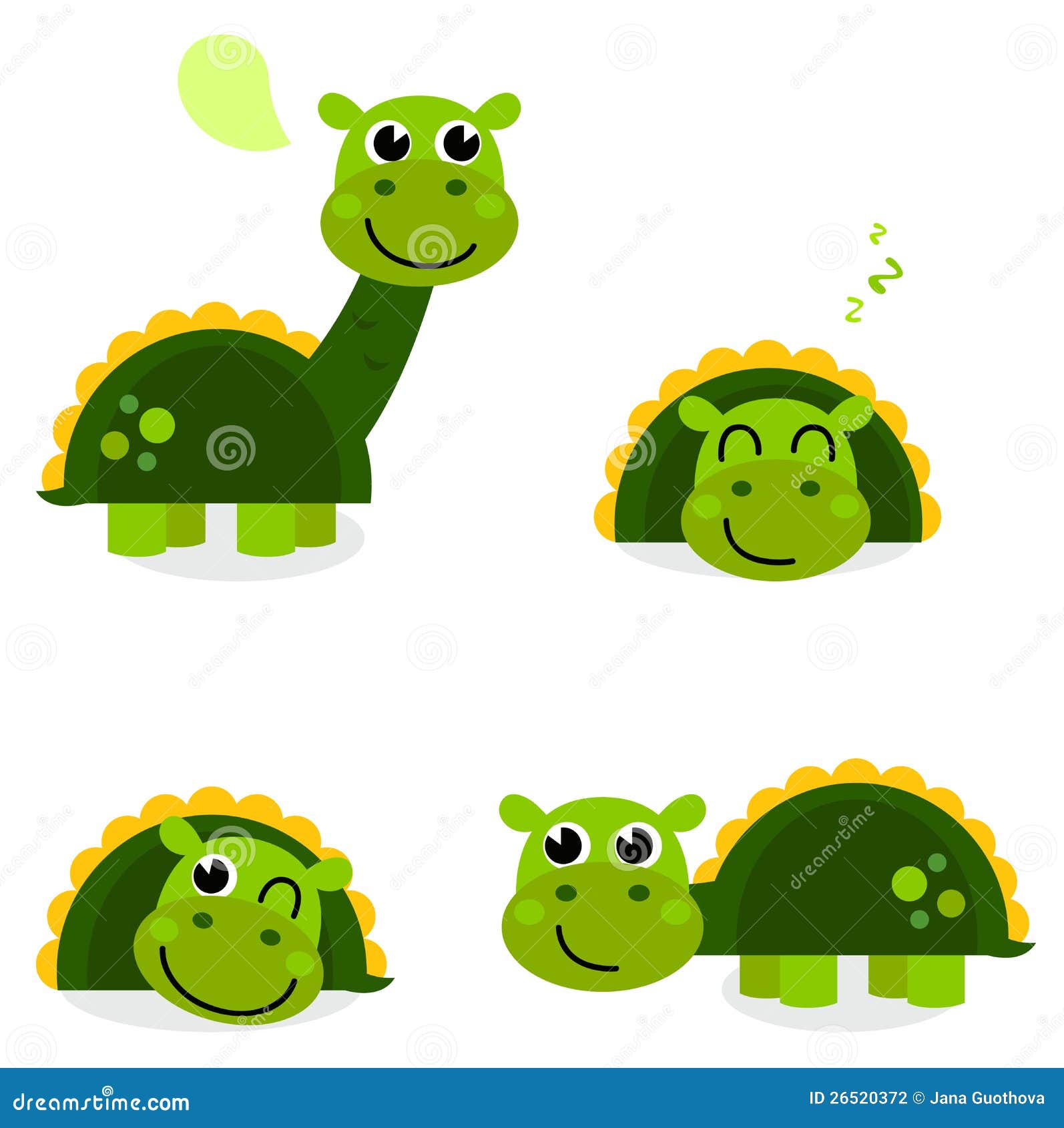 Cute Green Dinosaur Set Isolated on White Stock Vector - Illustration ...