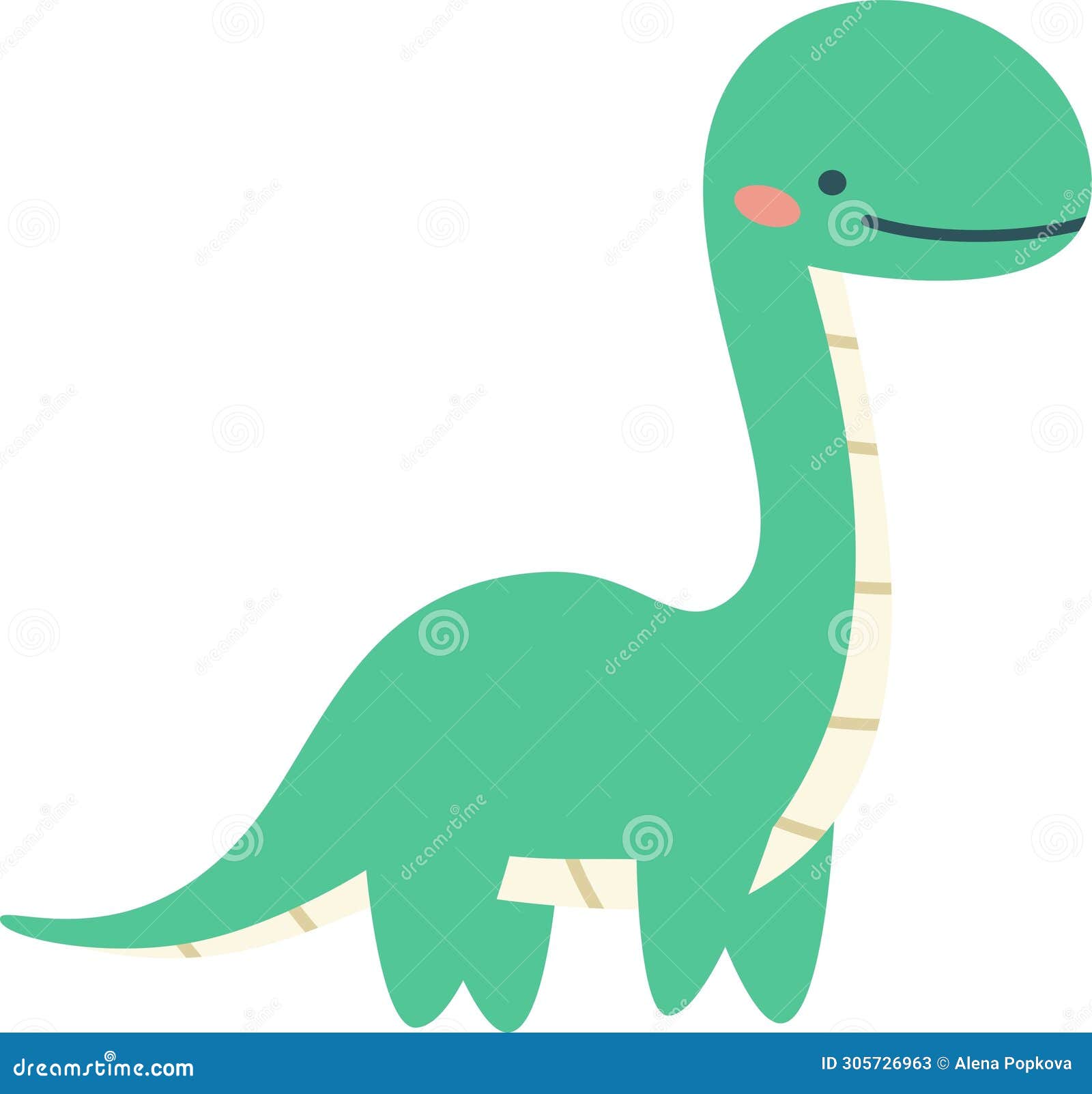 Cute Green Dinosaur in Simple Child Style on White Background, Flat ...