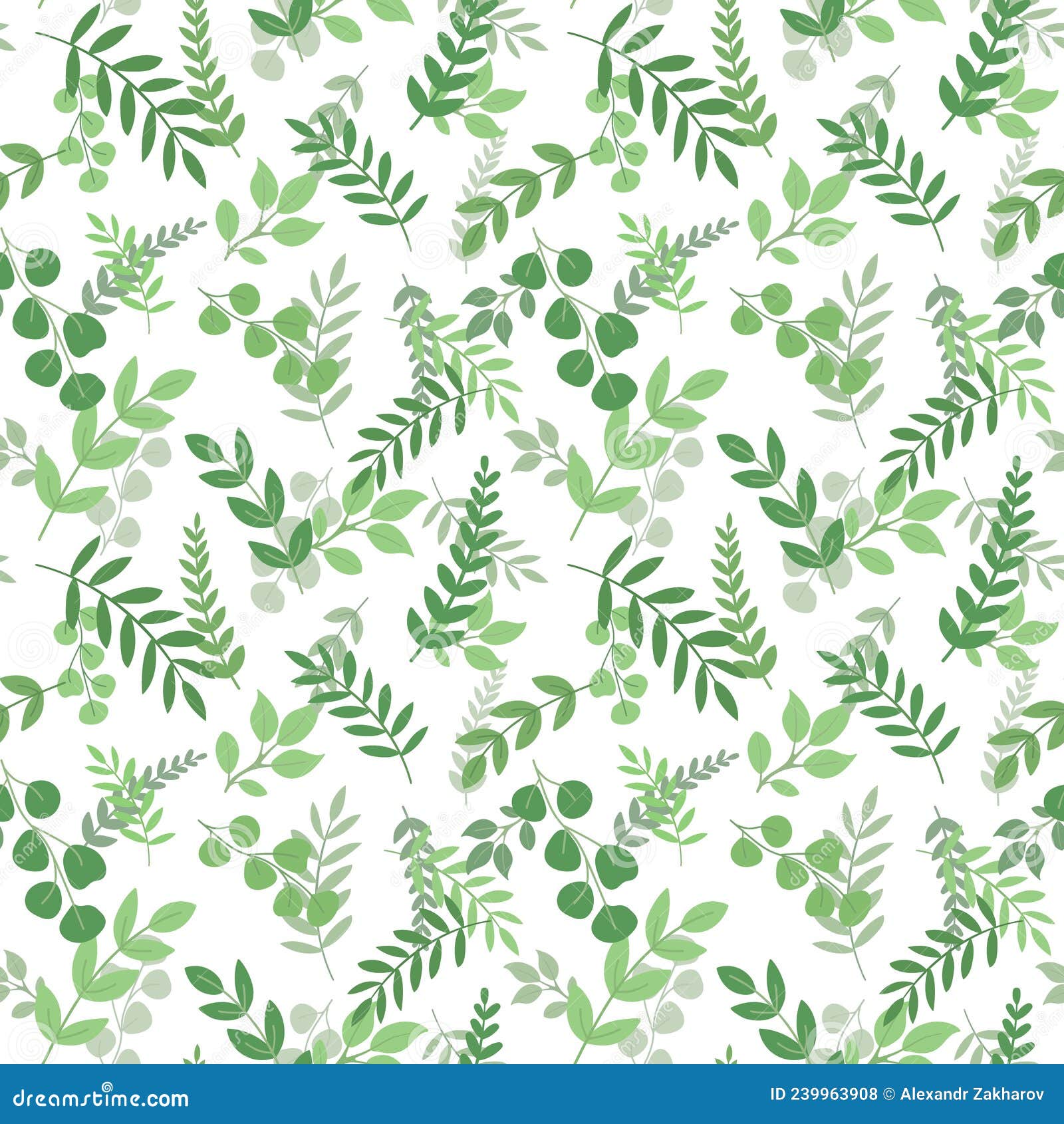 Cute Hand Drawn Green Leaves Seamless Pattern. Spring Branches and ...