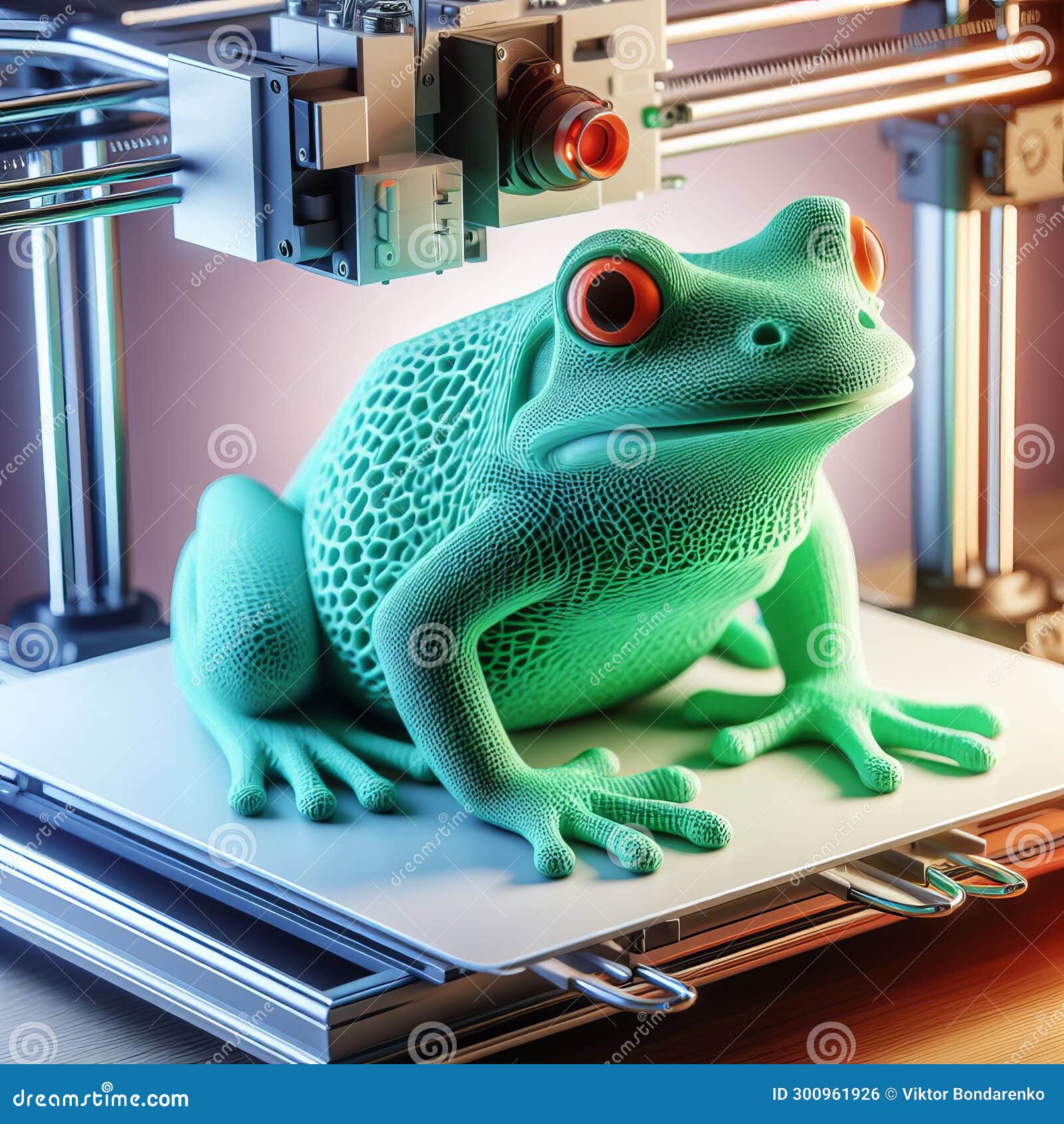 Cute Green Frog Made with the 3D Printer Stock Photo - Image of plastic ...