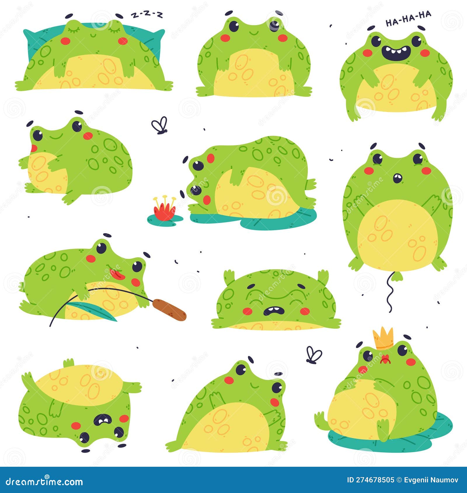 Cute Green Frog or Toad Character Engaged in Different Activity Vector ...