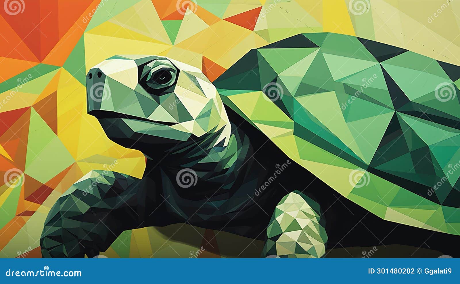 A Cute Green Inspired Turtle Artwork, Geometrical Polygonal Design, Ai ...