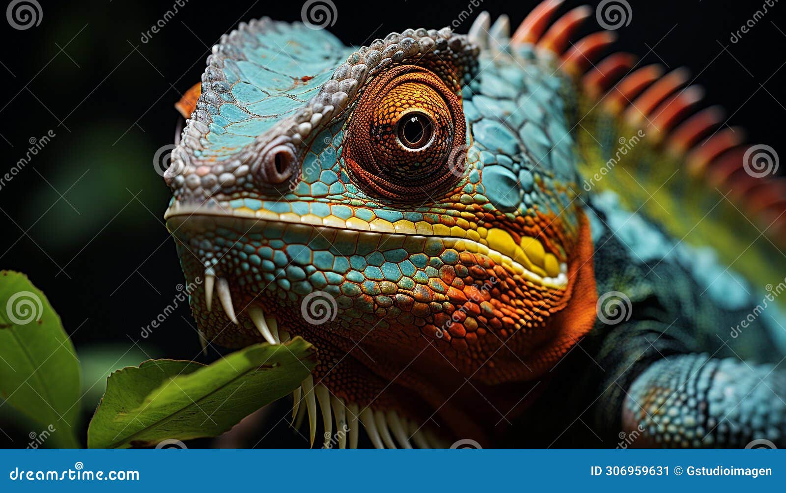 A Cute Green Lizard with Multi Colored Scales in the Forest Generated ...