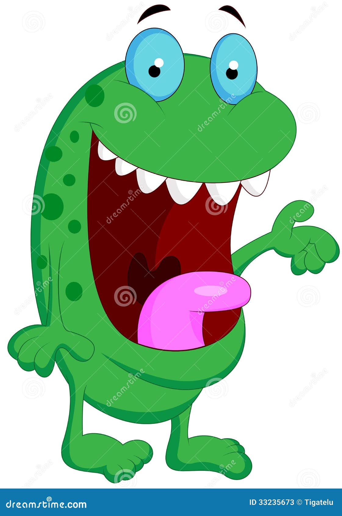 Cute green monster cartoon stock vector. Illustration of cheerful ...