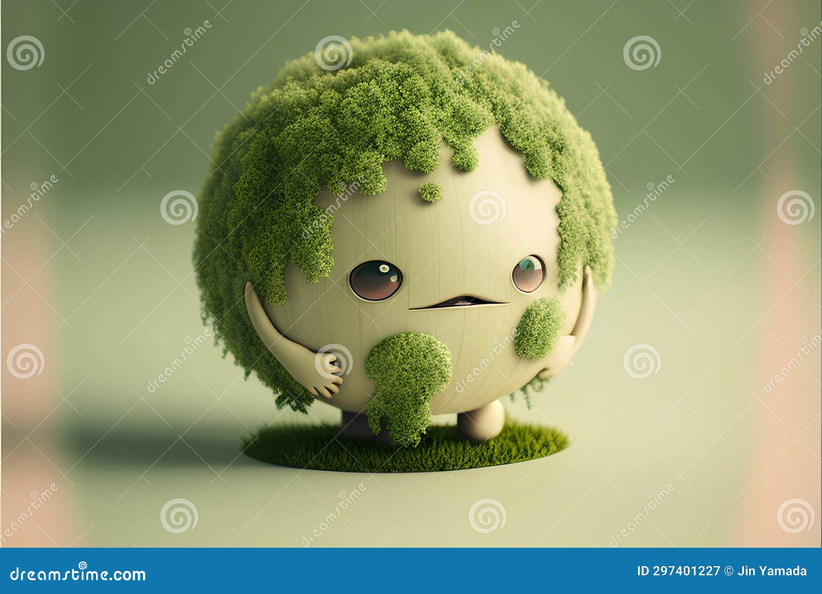 Cute Green Monster with Grass on His Head - 3d Render Stock ...