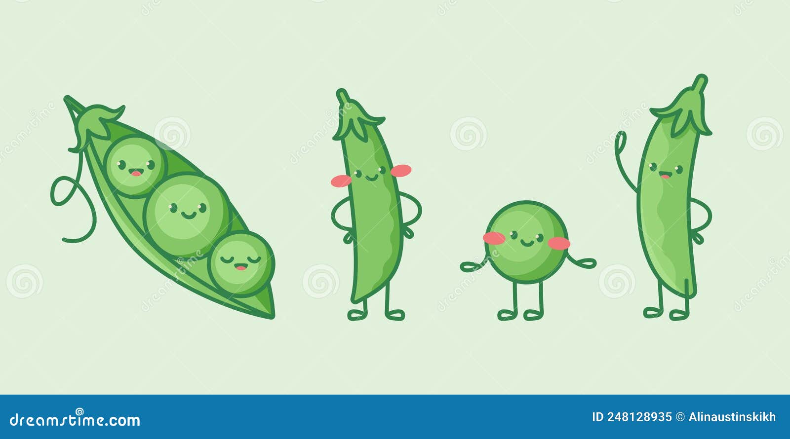 Cute Green Peas Characters.Cartoon Vector Isolated Illustration Stock ...
