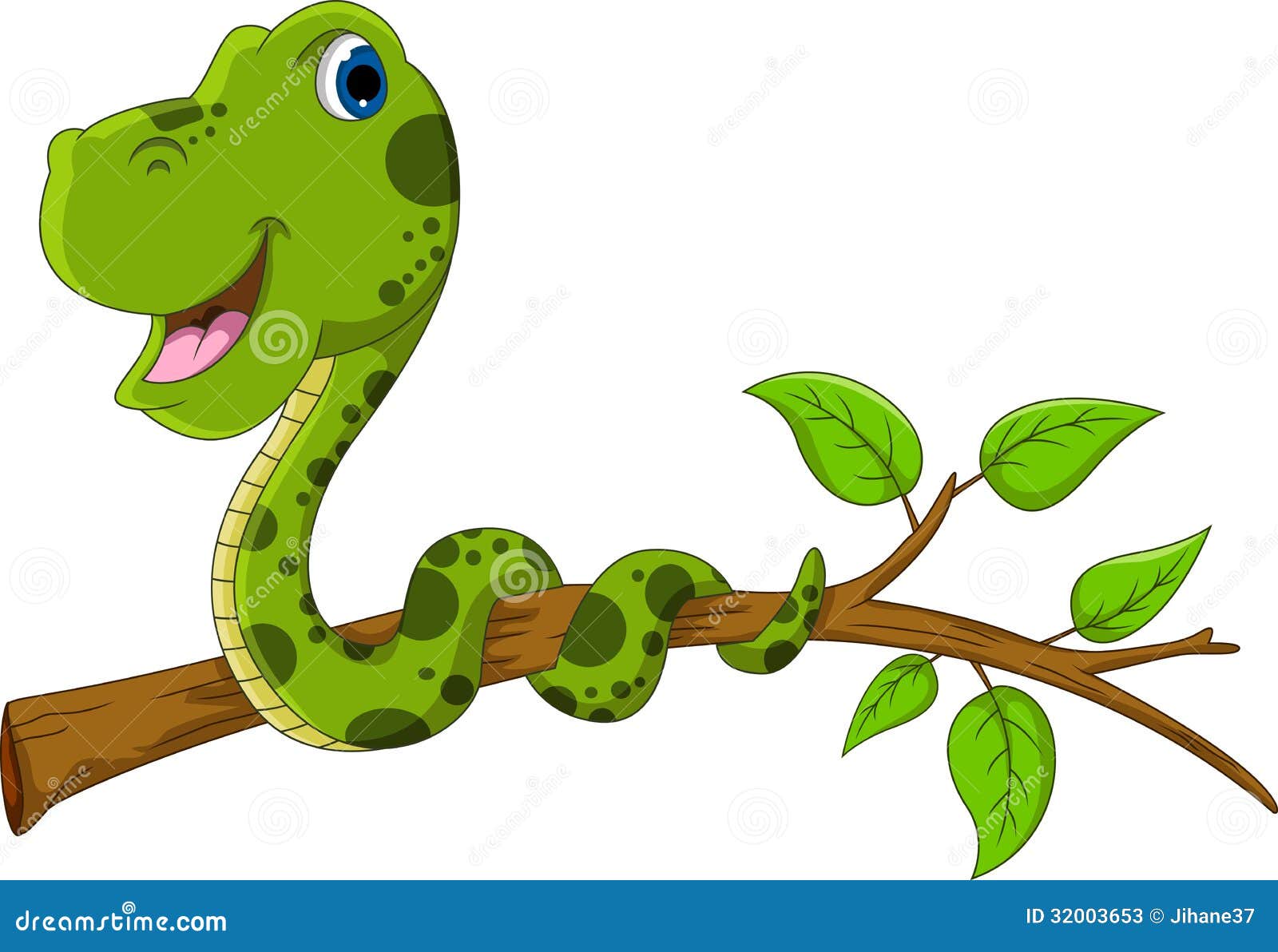 Cute Green Snake Cartoon on Tree Stock Illustration - Illustration of ...