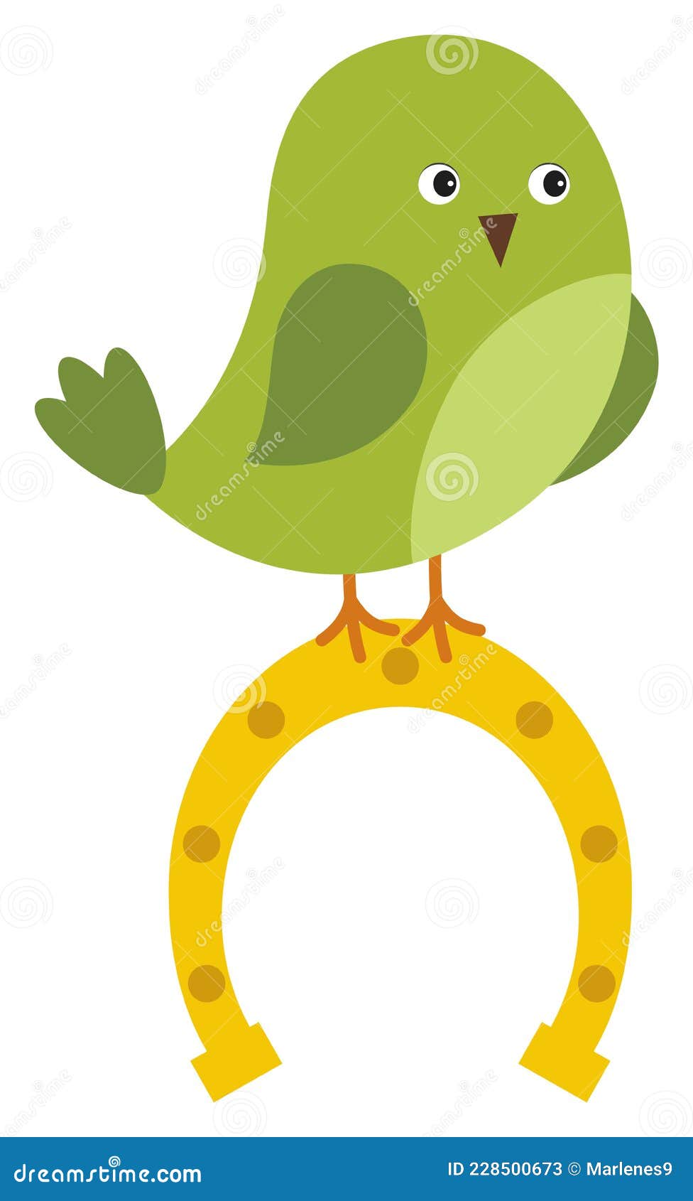 Cute Green St. Patrick Bird Sitting on the Top of Horseshoe. Vector ...