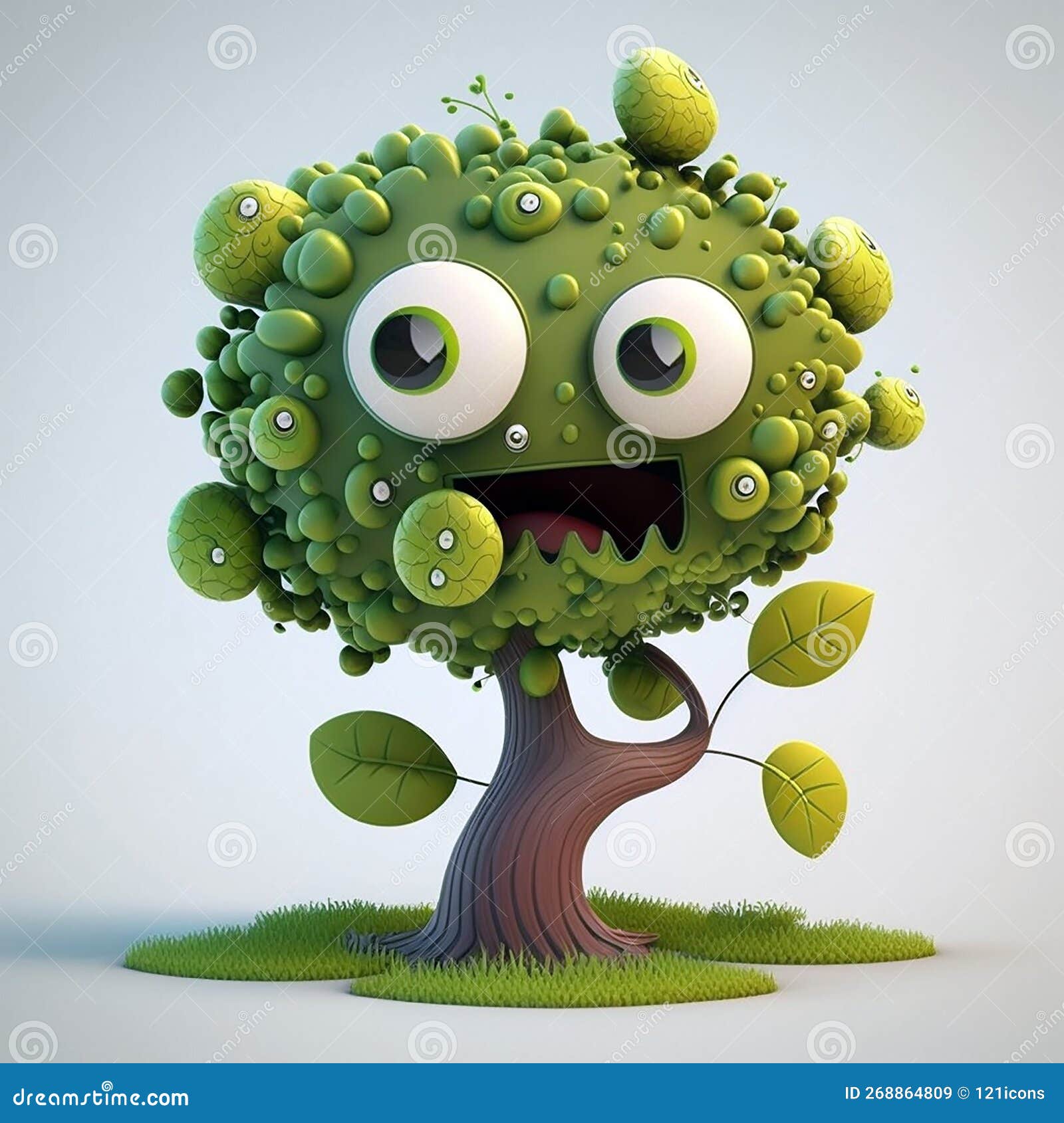 Cute Green Summer Tree Cartoon Character Using Generative AI Stock ...
