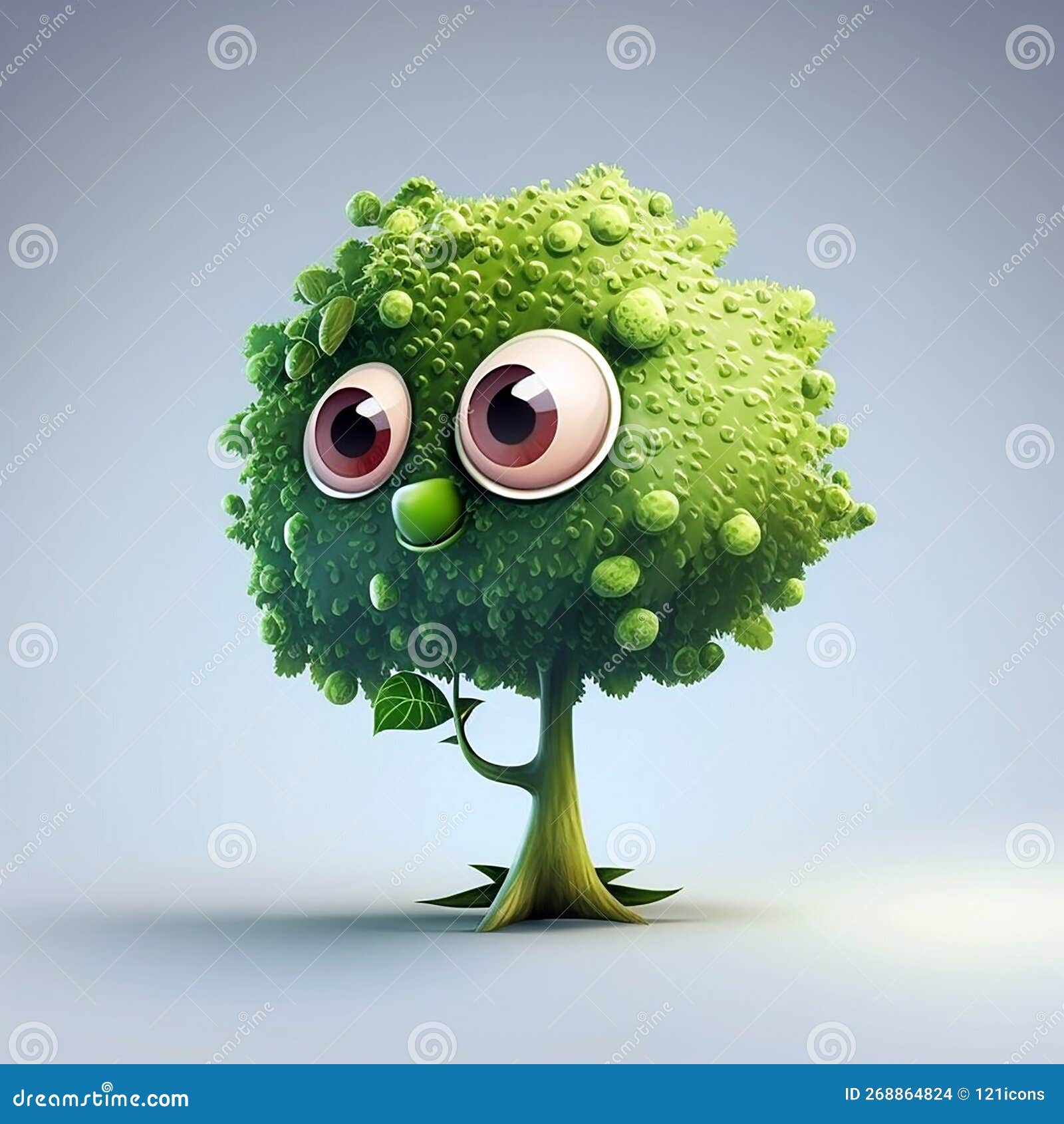 Cute Green Summer Tree Cartoon Character Using Generative AI Stock ...