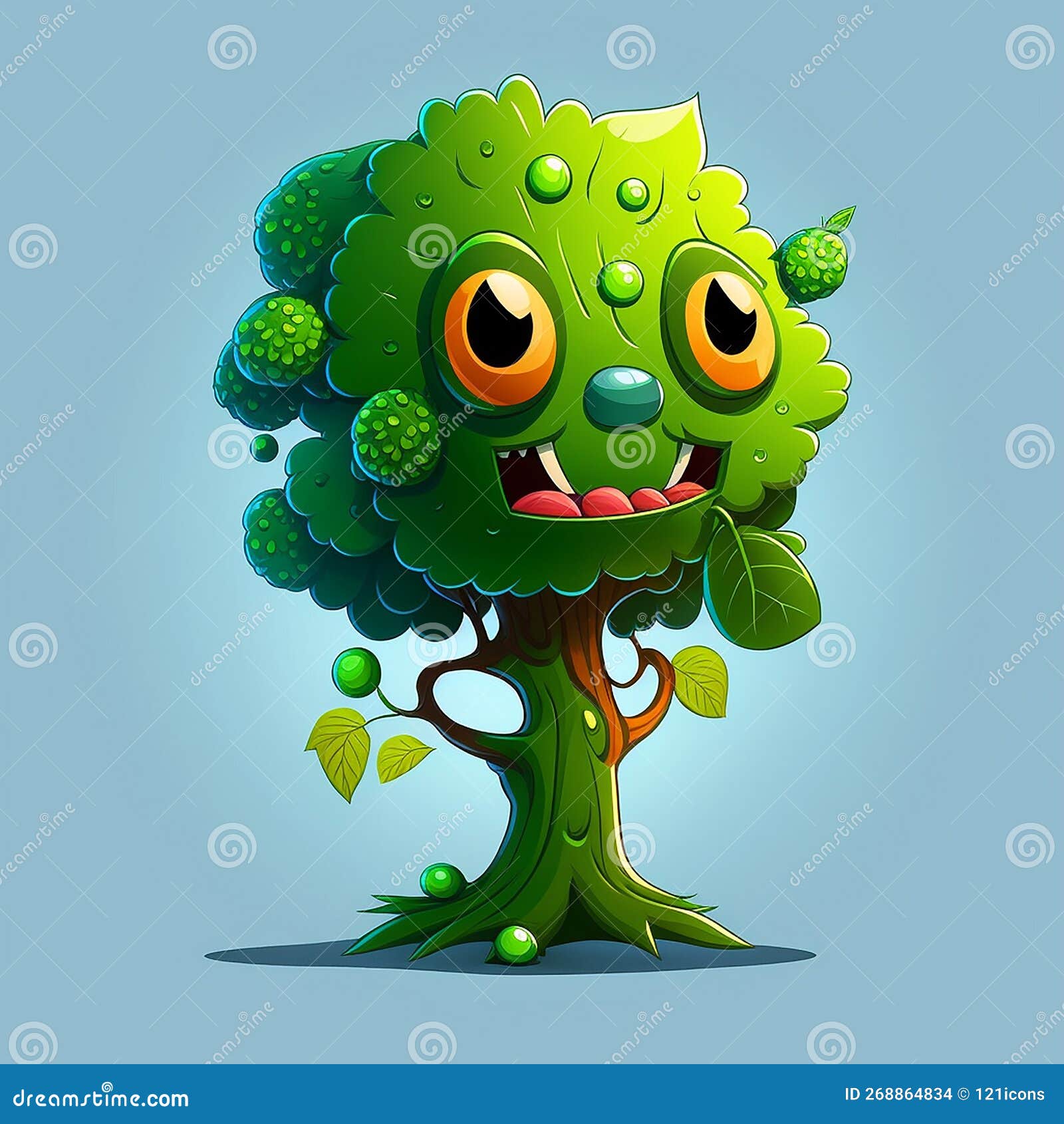 Cute Green Summer Tree Cartoon Character Using Generative AI Stock ...